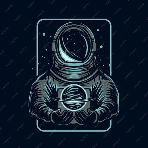 우주 비행사는 행성 그림을 개최 프리미엄 벡터