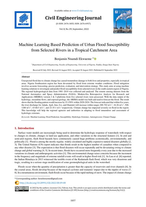 Pdf Machine Learning Based Prediction Of Urban Flood Susceptibility