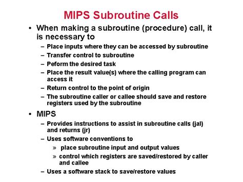 lecture 4 mips subroutines and x 86 architecture