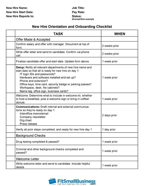 Printable New Employee Checklist Template