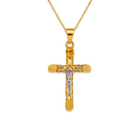 Jewelheart 14k Two Tone Solid Gold Large Jesus Christ Cross Pendant 14k