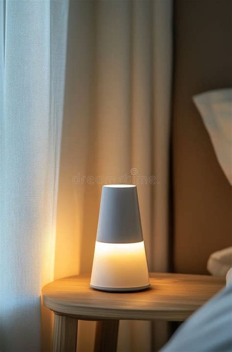 Modern Minimalist Table Lamp Illuminating A Cozy Bedroom Corner Stock