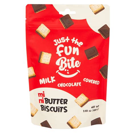 Just The Fun Bite Mini Biscuits Milk Chocolate 353 Oz Nassau Candy