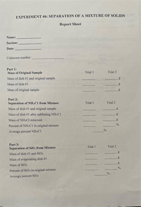 Solved REPORT SHEET SEPARATION OF A SOLID MIXTURE Continue Chegg