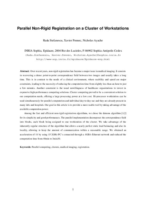 Pdf Parallel Non Rigid Registration On A Cluster Of Workstations