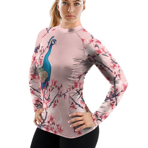 Rashninja Peacock On Sakura Womens Long Sleeve Rash Guard Fightwear