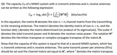 solved q9 the capacity cm of a mimo system with nt transmit