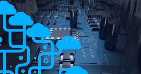 Composition Of Network Of Digital Cloud Icons Over Computer Circuit Board Stock Illustration