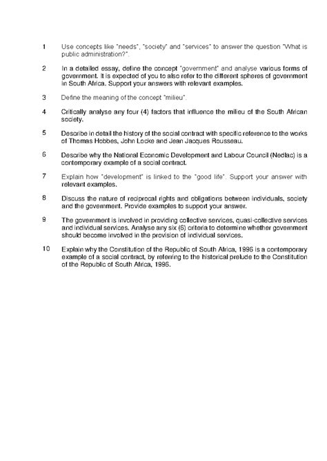 Possible Exam Questions Pub1501 1 Use Concepts Like “needs” “society” And “services” To