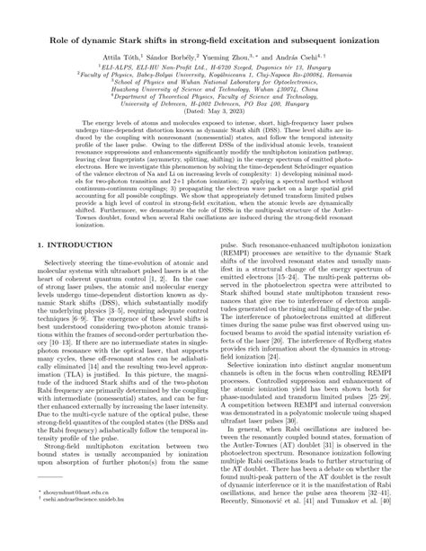 Pdf Role Of Dynamic Stark Shifts In Strong Field Excitation And