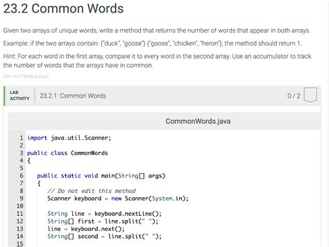 Solved Common Words Given Two Arrays Of Unique Words Chegg