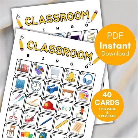 Classroom Bingo Cards 40 Printable School Bingo Pdf Back To School