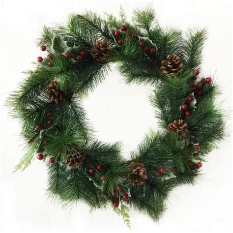 Green Christmas Garland Pine Cones And Berry Christmas Wreath