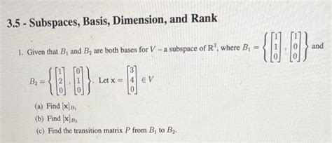 solved 3 5 subspaces basis dimension and rank 1 given