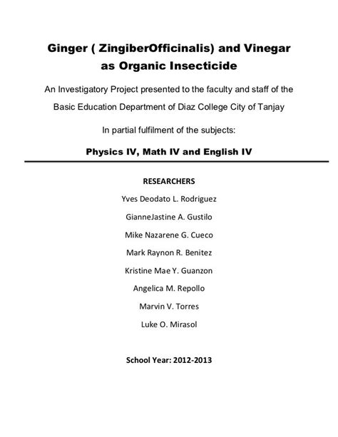 Science Investigatory Project Sample Format