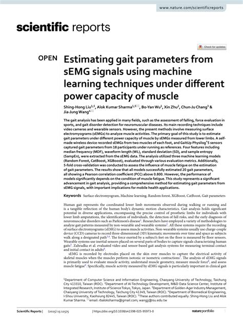 Pdf Estimating Gait Parameters From Semg Signals Using Machine Learning Techniques Under
