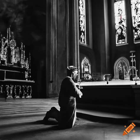 Devout Man Kneeling In Prayer In A Catholic Church On Craiyon