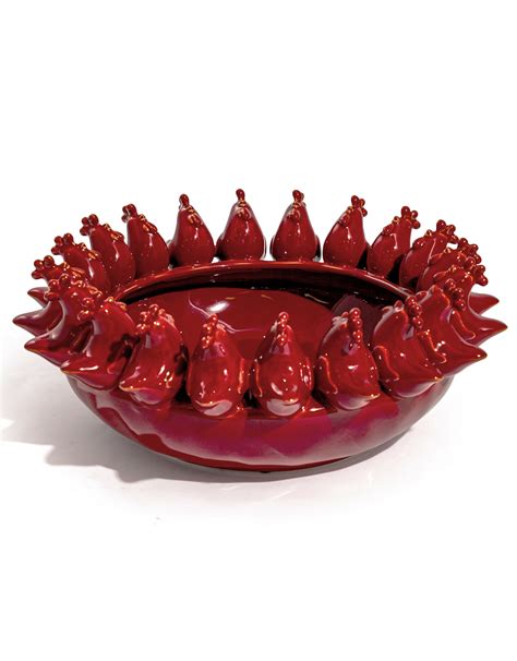Multi Red Rooster Chicken Ceramic Bowl