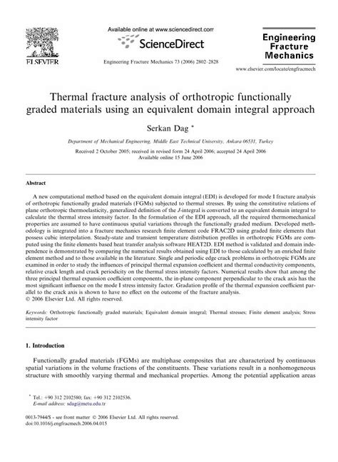 Pdf Thermal Fracture Analysis Of Orthotropic Functionally Graded