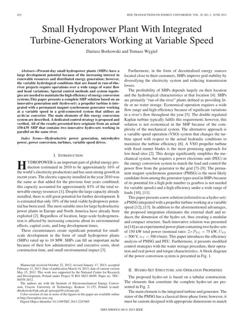 PDF Variable Speed Small Hydropower Plant