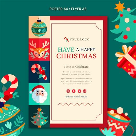Plantilla De Feliz Navidad De Diseño Plano Psd Gratuito