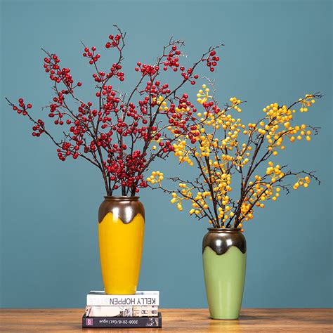 Single Stem Fruit Artificial Plant Foam Red Fruit Plastic Yellow Fruit