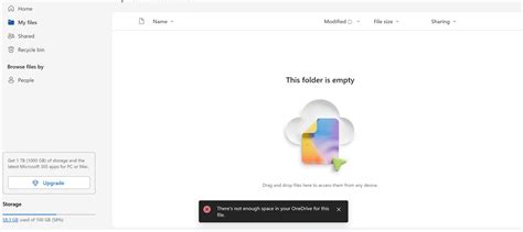 Onedrive Claims That There Is Not Enough Space To Sync Or Upload My