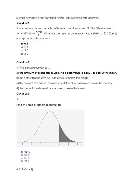 Normal Distribution And Sampling Distribution Exercises Stat 101 Studocu