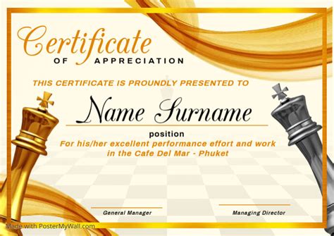 Chess Certificate Of Appreciation Template Postermywall