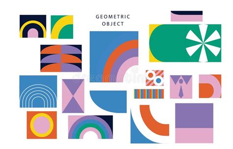 Shape Geometric Element Object With Red Violetblue Color Stock Vector