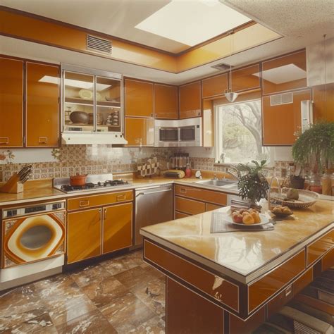 Mad Men Vintage Kitchen Decor Yellow Red Orange Theme 1970s