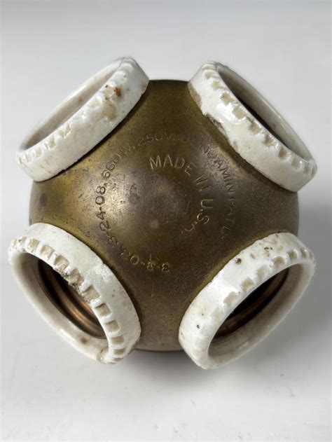 Lot Vintage Benjamin Brass And Ceramic Quadruple Light Socket Plug