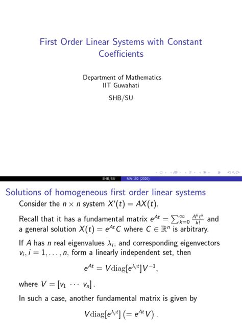 First Order Linear Systems With Constant Coefficients Department Of