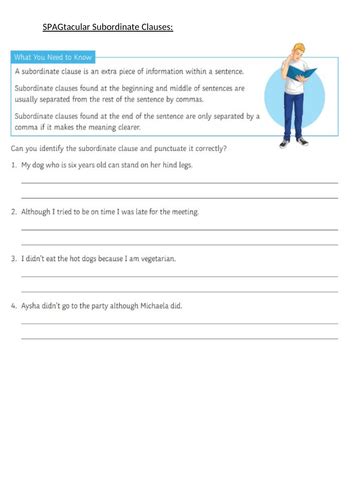 Spagtacular Literacy Subordinate Clauses Teaching Resources