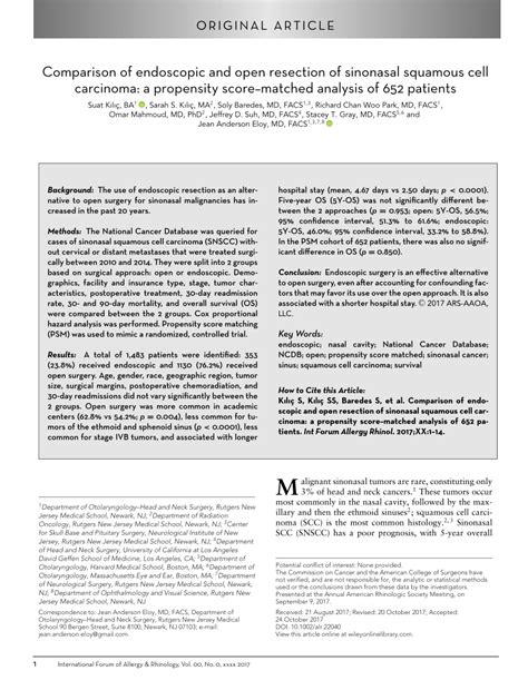 Pdf Comparison Of Endoscopic And Open Resection Of Sinonasal Squamous