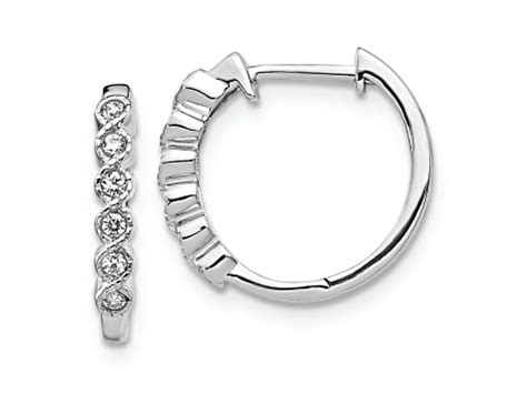 Rhodium Over 14k White Gold Lab Grown Diamond Hinged Hoop Earrings