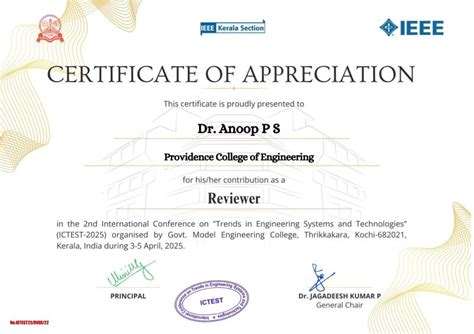 Ieee Reviewer Ictest2025 Academiccontributions Engineeringresearch