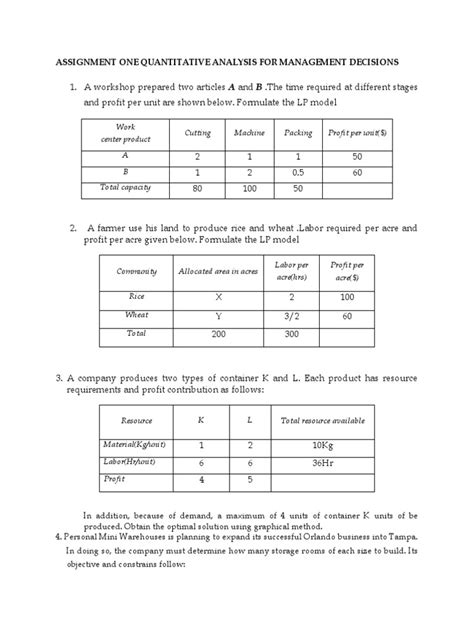 Quantitative Analysis Lp Problems Pdf Applied Mathematics