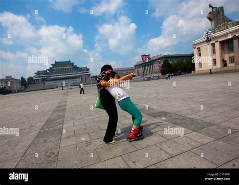 Roller Staking At Kim Il Sung Square Pyongyang North Korea Stock