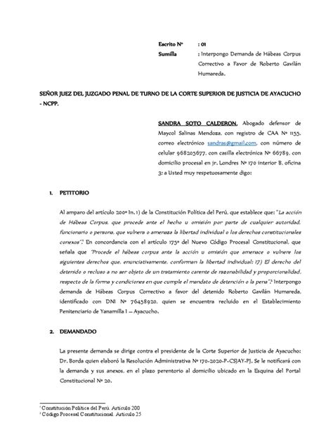 Demanda Habeas Corpus Correctivo Pdf Habeas Corpus Prisión