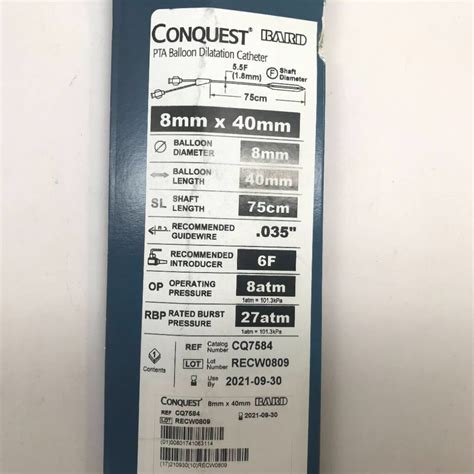 Bard Cq7584 Conquest Pta Balloon Dilatation Catheter 8mm X 40mm 55f