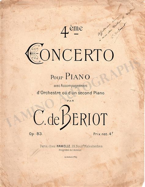 Charles Wilfred De Beriot Autograph Signed Score Page Tamino Autographs