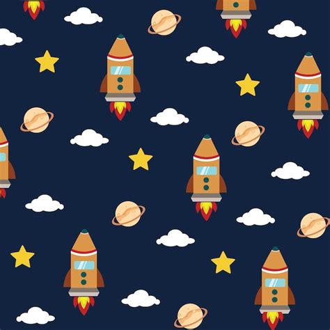 Premium Vector Cute Rocket Space And Cloud Pattern Vector Images
