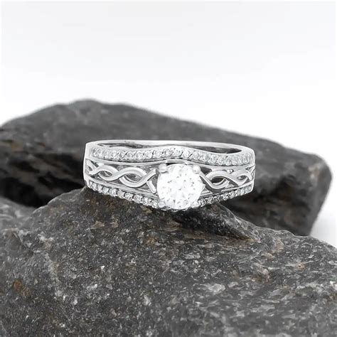 14k White Gold Celtic Knot Diamond Engagement Ring