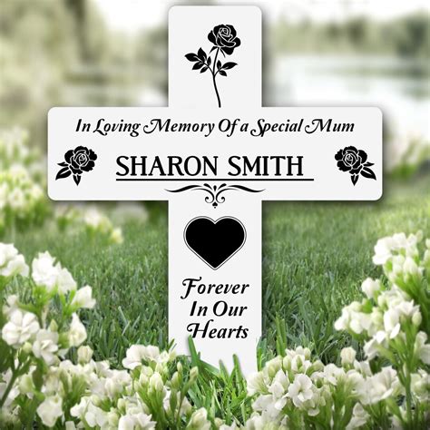 Cross Mum Black Rose Remembrance Garden Plaque Grave Marker Memorial