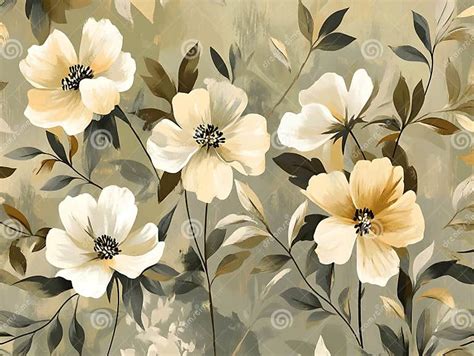 Vintage Muted Floral Wallpaper With Elegant Botanical Pattern Stock