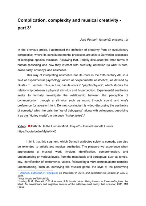 Pdf Complication Complexity And Musical Creativity Part 3
