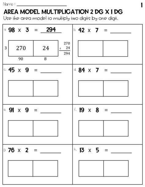 4nbtb5 Area Model Multplication Worksheets 2x13x14x12x2 Tpt
