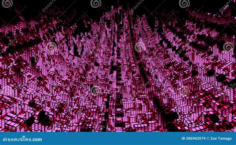 Voxel 3 Dimensional Red Blocks City Of Light Fly Through Birds Eye View Stock Video Video Of