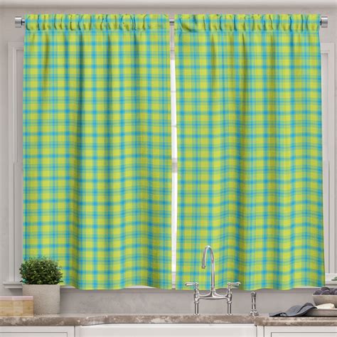 Ambesonne Yellow Plaid Kitchen Curtains Ombre Tartan Print 55x24